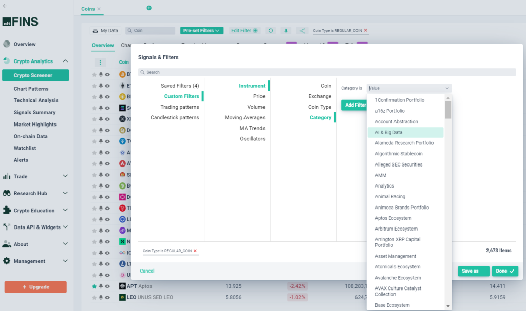 Crypto Categories - altFINS