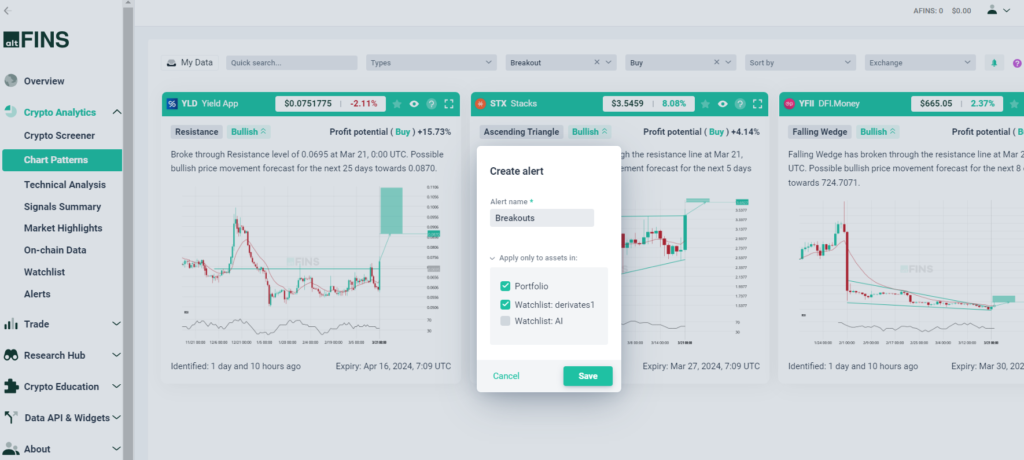 Watchlist and Portfolio Alerts | altFINS